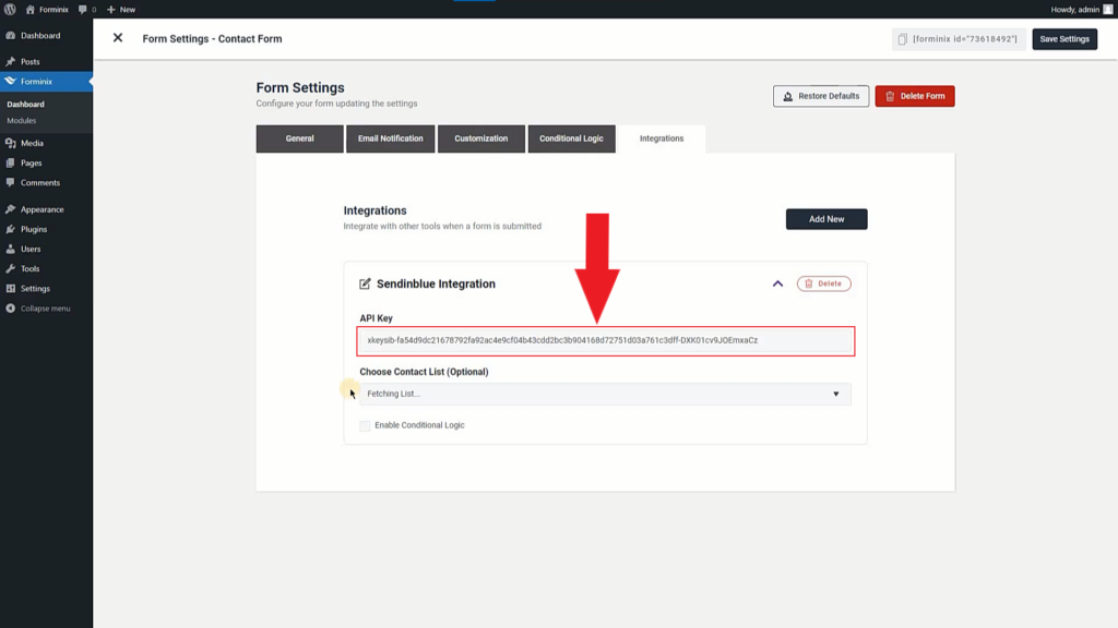 How To Connect Sendinblue With Wordpress Form Forminix
